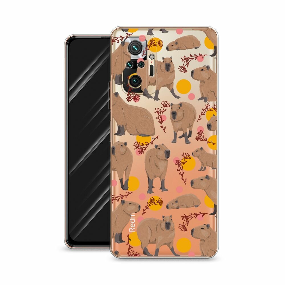 Чехол на Xiaomi Redmi Note 10 Pro / Сяоми Редми Нот 10 Pro с принтом "Капибара паттерн", прозрачный — фото 1
