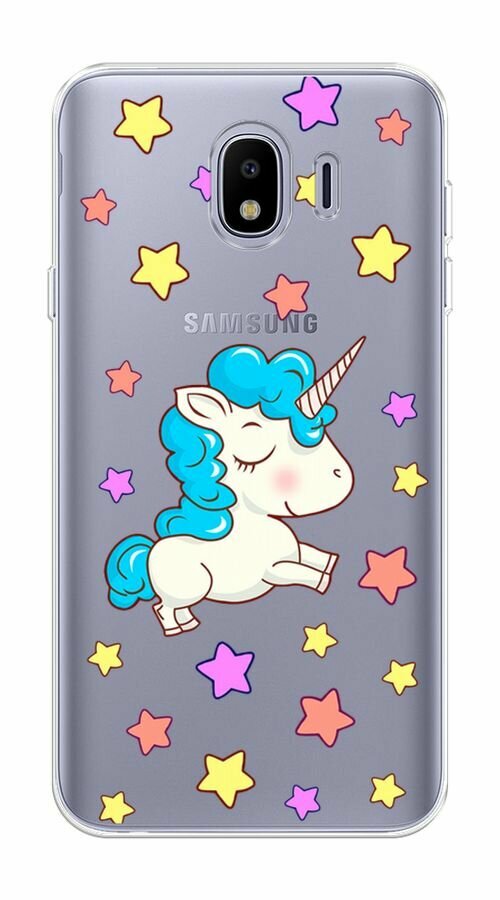 Чехол на Samsung Galaxy J4 / Самсунг Галакси Джей 4 с принтом Голубая единорожка, прозрачный