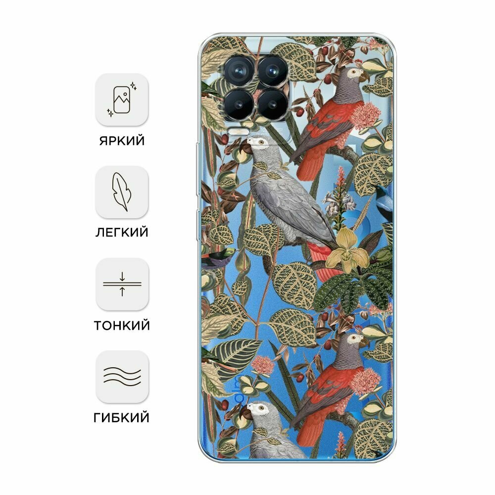 Чехол на Realme 8/8 Pro / Реалми 8/8 Про с принтом "Tropical pattern", прозрачный — фото 1