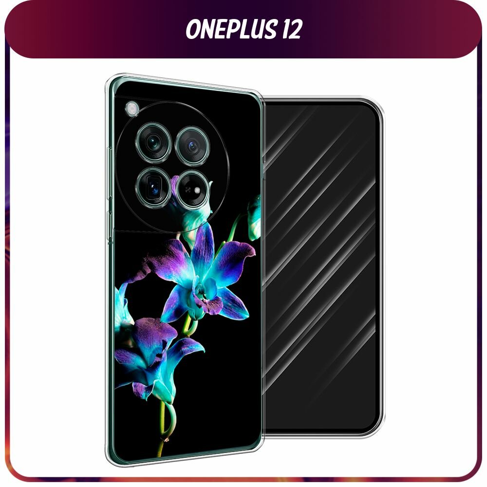 Чехол на OnePlus 12 / Ван Плас 12 с принтом "Синий цветок на черном"