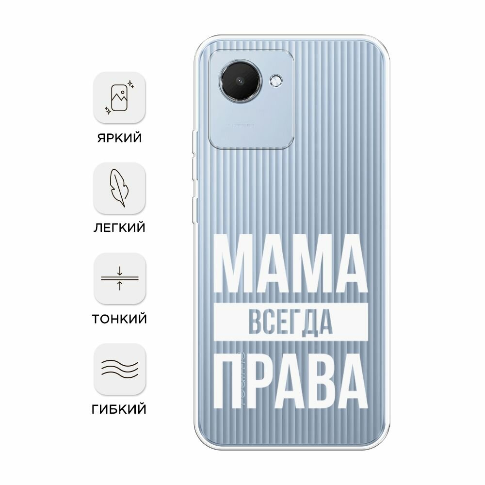 Чехол на Realme C30 / Реалми C30 с принтом "Мама права", прозрачный — фото 1