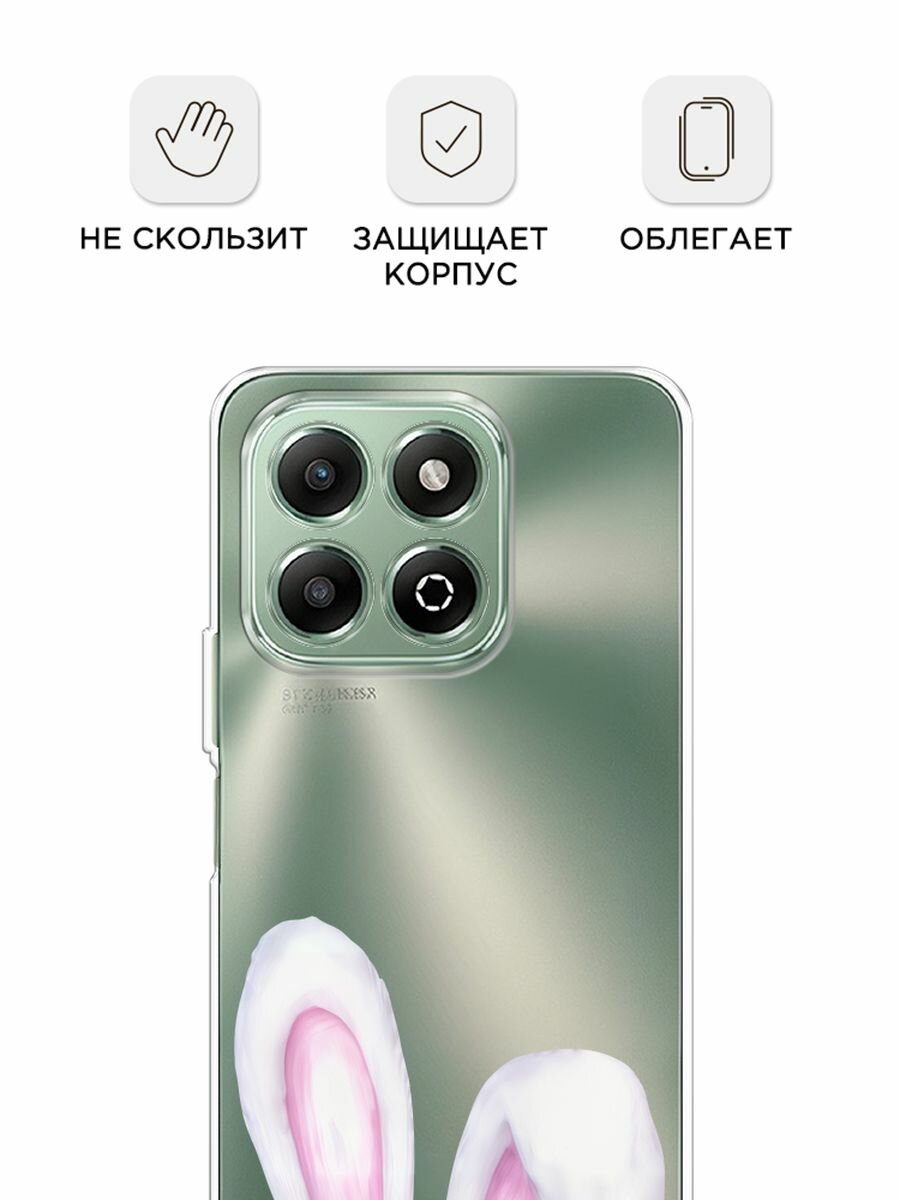 Чехол на Honor X6b / Хонор X6b с принтом "Кроличьи уши 2", прозрачный — фото 1
