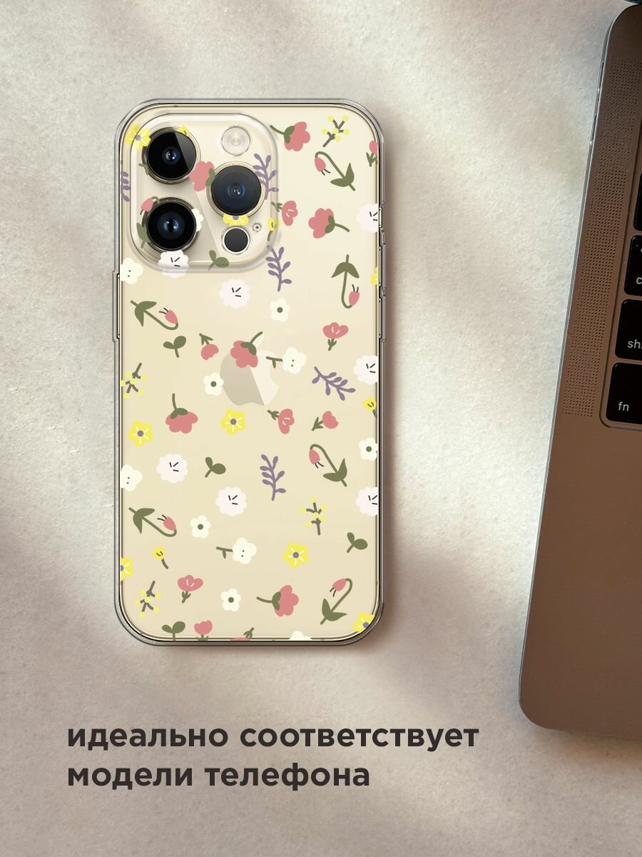 Чехол на Apple iPhone 14 Pro / Айфон 14 Про с принтом "Россыпь цветов рисунок", прозрачный — фото 1