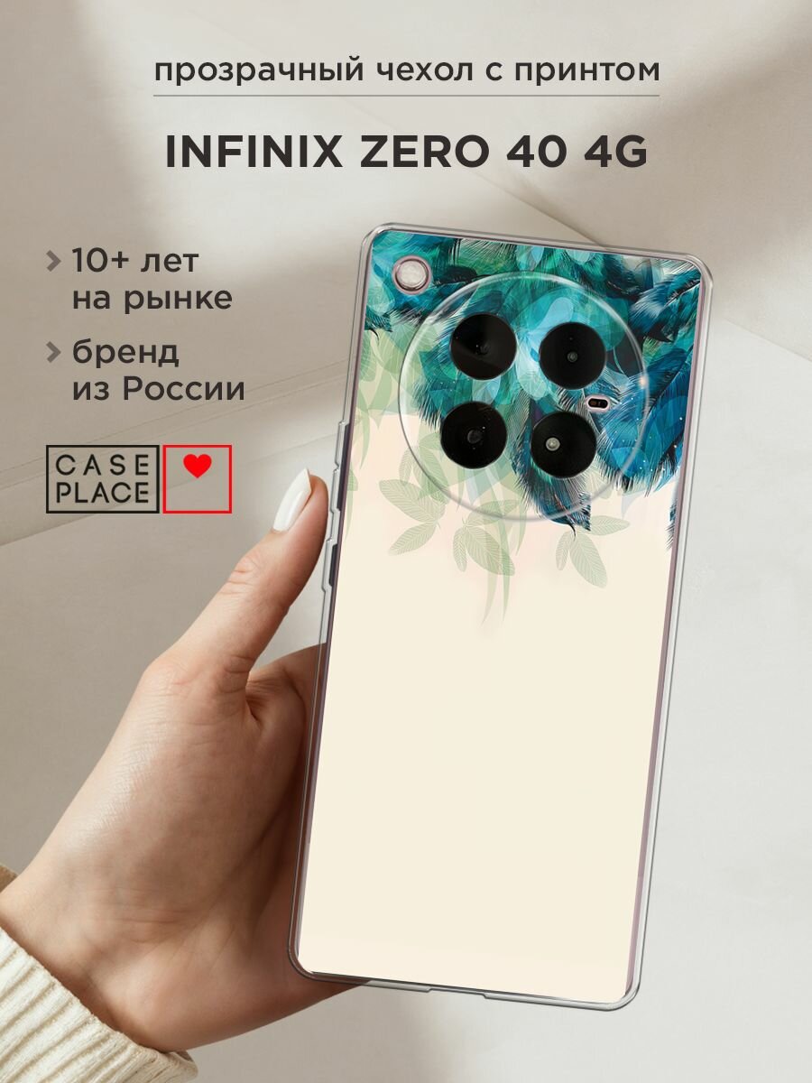 Чехол на Infinix Zero 40 4G / Инфиникс Зеро 40 4G с принтом Перья голубого цвета