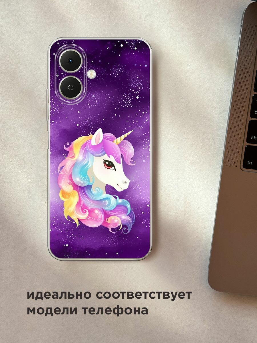 Чехол на Tecno Spark Go 2 / Текно Спарк Го 2 с принтом "Кудрявый единорог" — фото 1