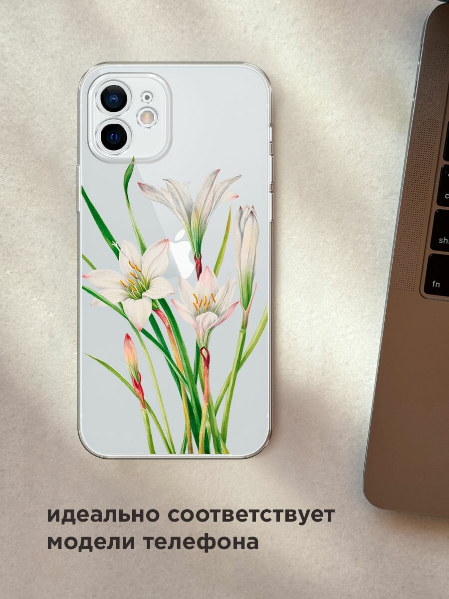 Чехол на Apple iPhone 12 mini / Айфон 12 Мини с принтом "White lily", прозрачный — фото 1