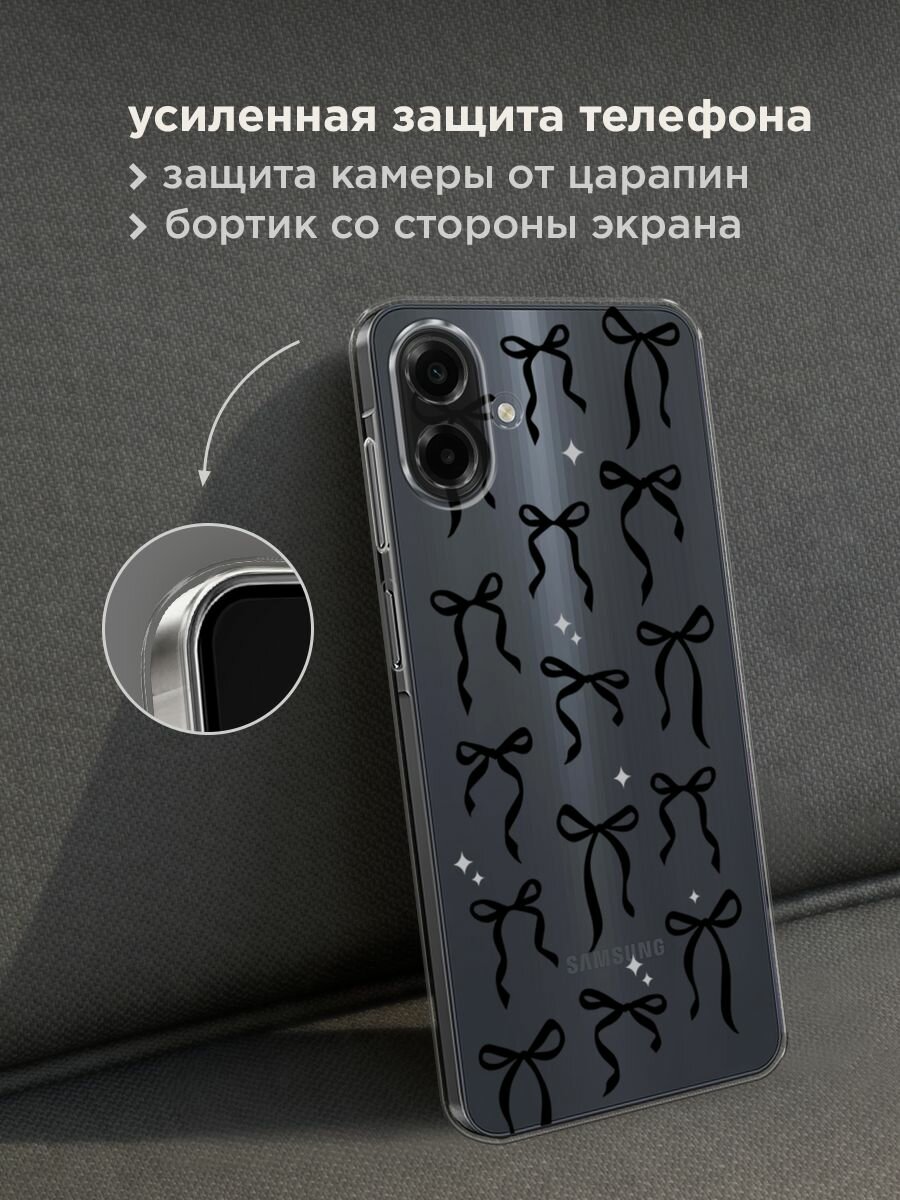 Чехол на Samsung Galaxy A07 / Самсунг А07 с принтом "Black bows", прозрачный — фото 1