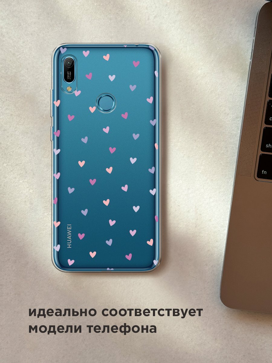 Чехол на Honor 8A/8A Pro/Huawei Y6s/Y6 2019 / Хонор 8А с принтом "Пастельные сиреневые сердечки", прозрачный — фото 1