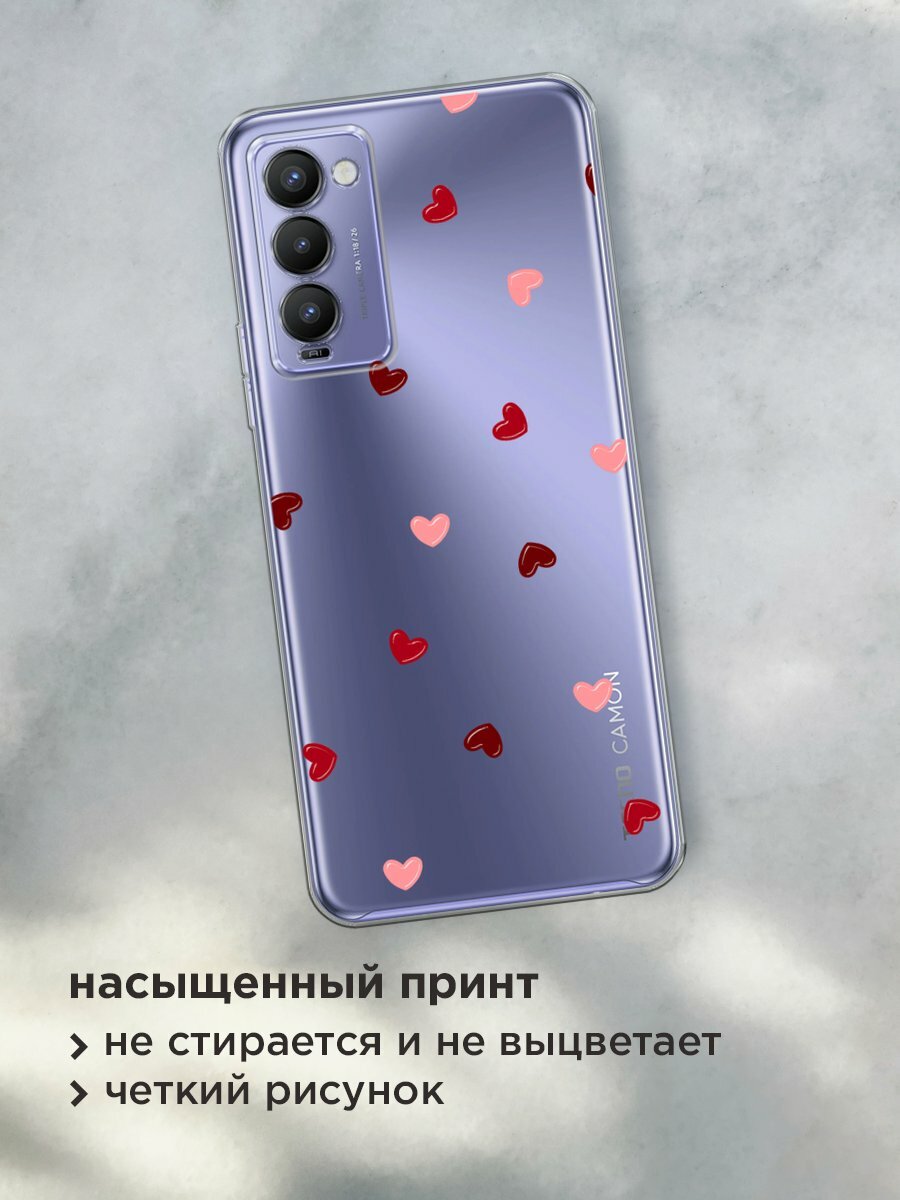 Чехол на Tecno Camon 18/18T / Текно Камон 18/18T с принтом "Бордовые сердечки 2" — фото 1