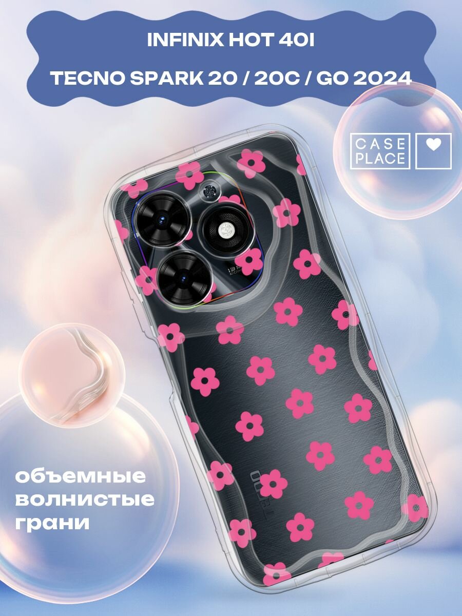 Чехол на Tecno Spark Go 2024/Spark 20C / Текно Спарк Го 2024/Спарк 20C с принтом "Розовые цветы паттерн"