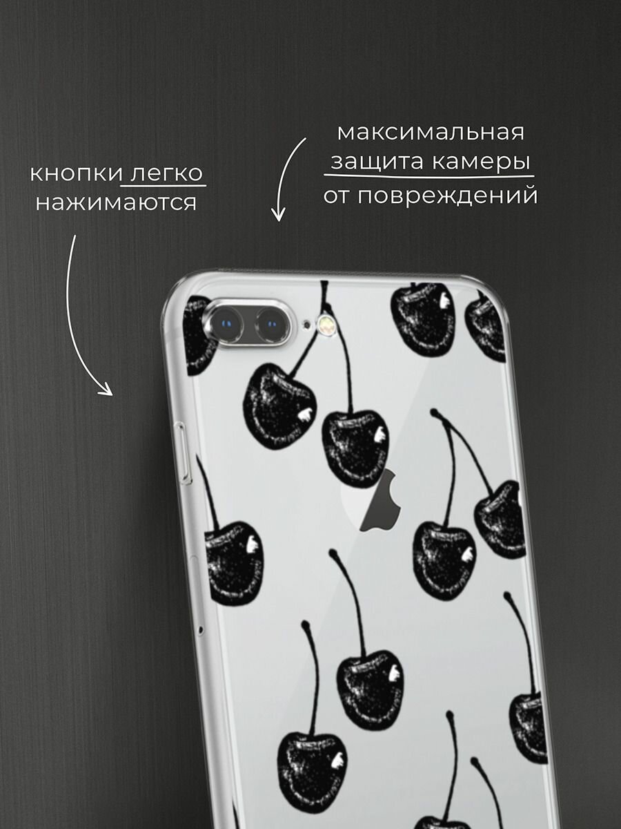 Чехол на Apple iPhone 7 Plus / Айфон 7 Плюс с принтом "Черная вишня", прозрачный — фото 1