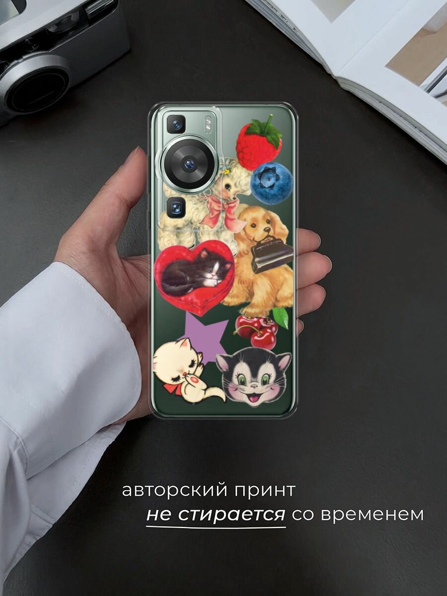 Чехол на Huawei P60/P60 Pro / Хуавей P60/P60 Про с принтом "Милые стикеры", прозрачный — фото 1