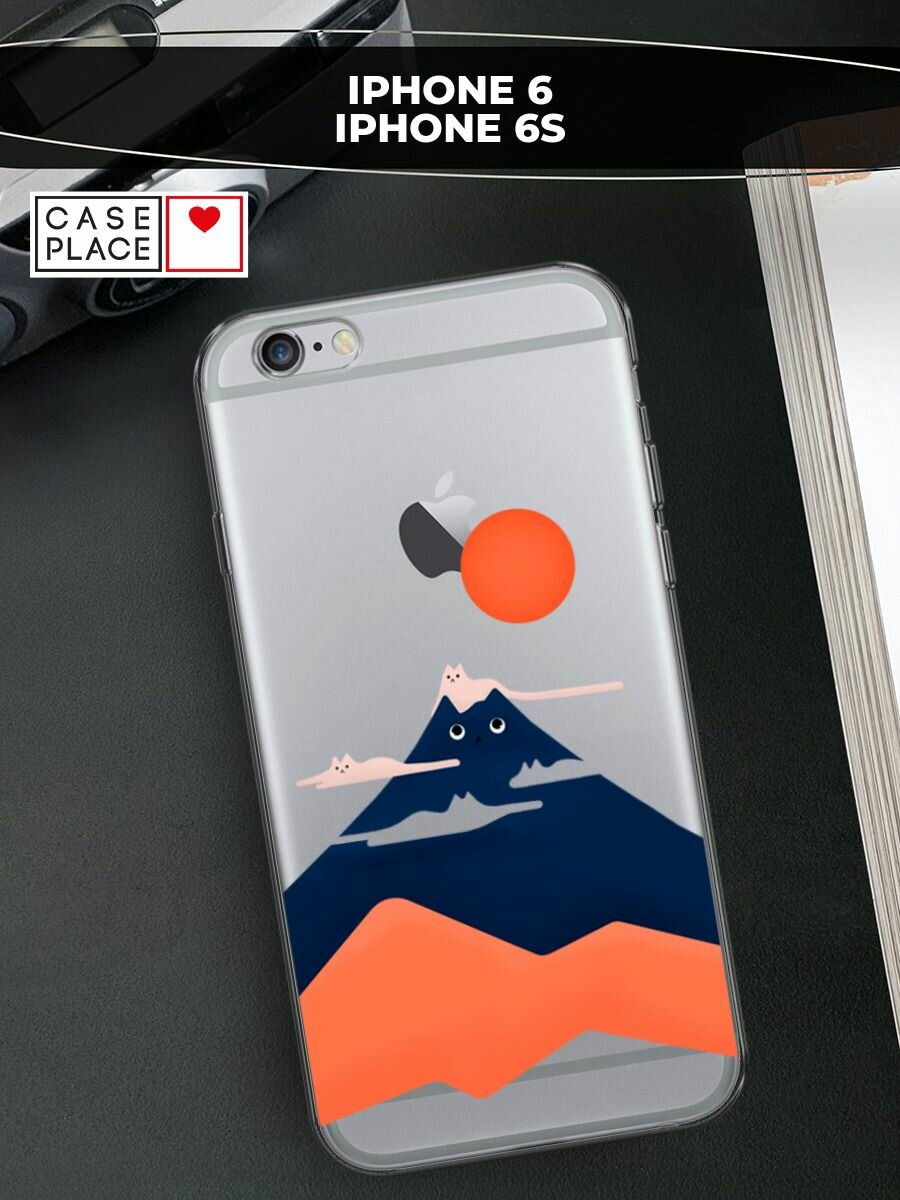 Чехол на Apple iPhone 6 / Айфон 6 с принтом "Кот-гора", прозрачный