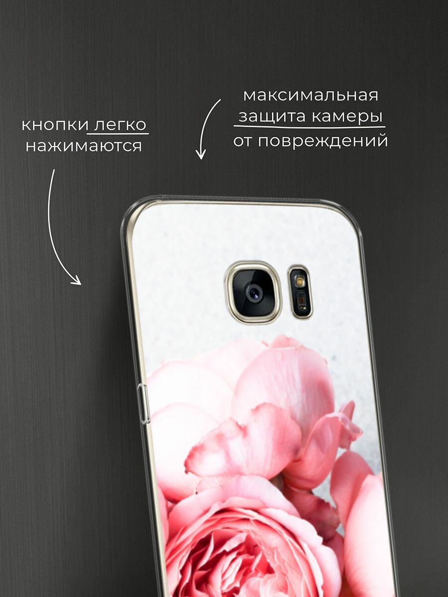 Чехол на Samsung Galaxy S7 / Самсунг Галакси С 7 с принтом "Пионы на белом" — фото 1