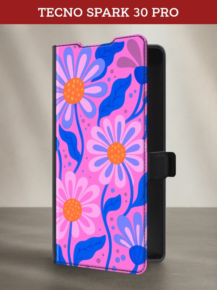 Чехол-книжка на Tecno Spark 30 Pro / Техно Спарк 30 Про с рисунком "Волшебные цветочки"
