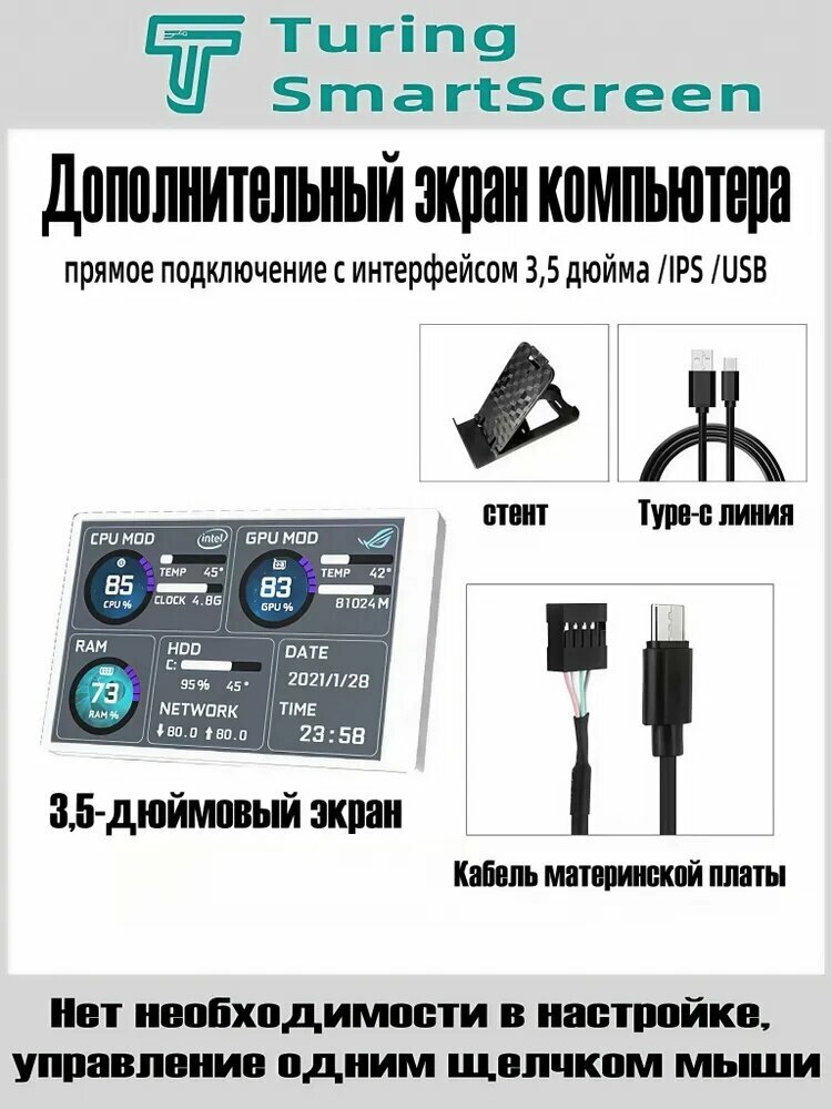 TuringSmartScreen/Монитор TURZX пк 3.5 IPS CPU Ram HDD температуры