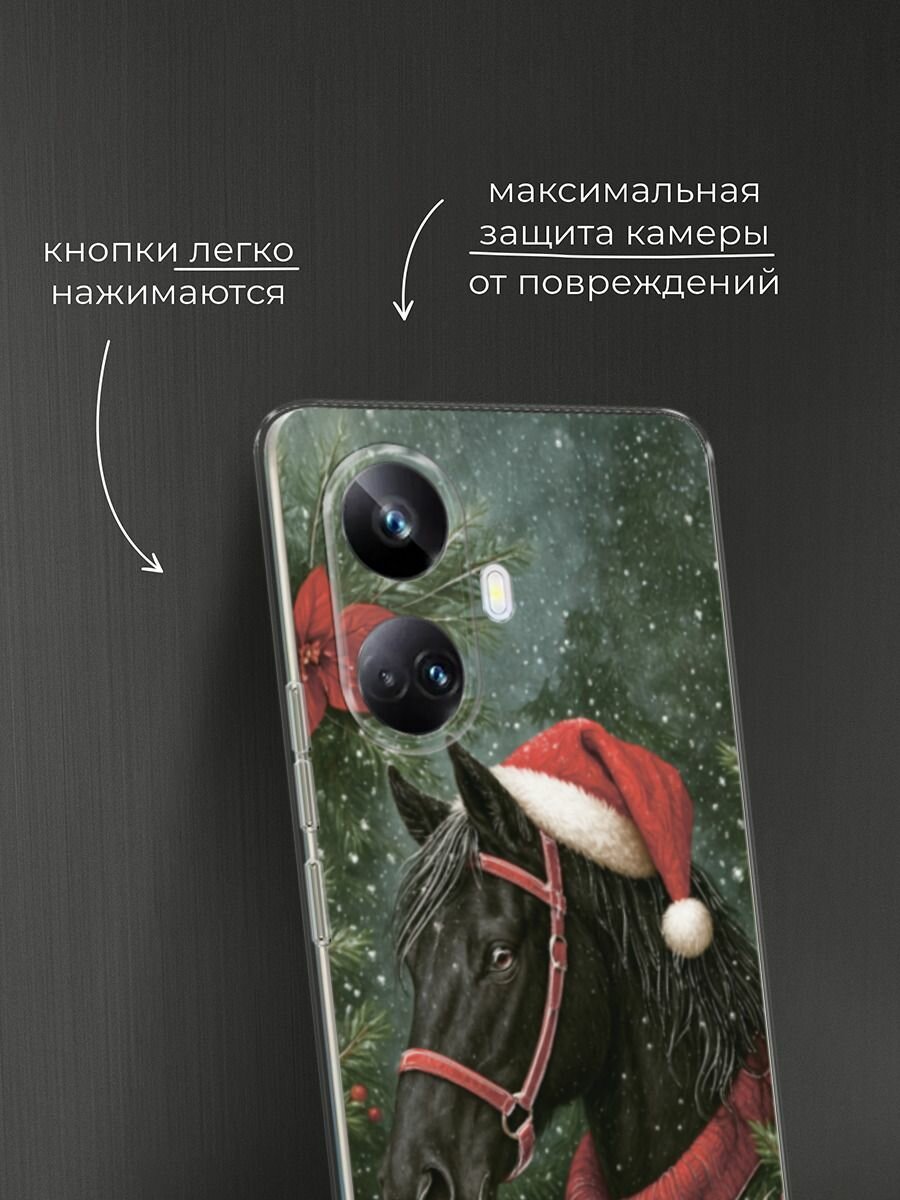 Чехол на Realme 10 Pro+ / Реалми 10 Про+ с принтом "Черный сказочный конь 2" — фото 1