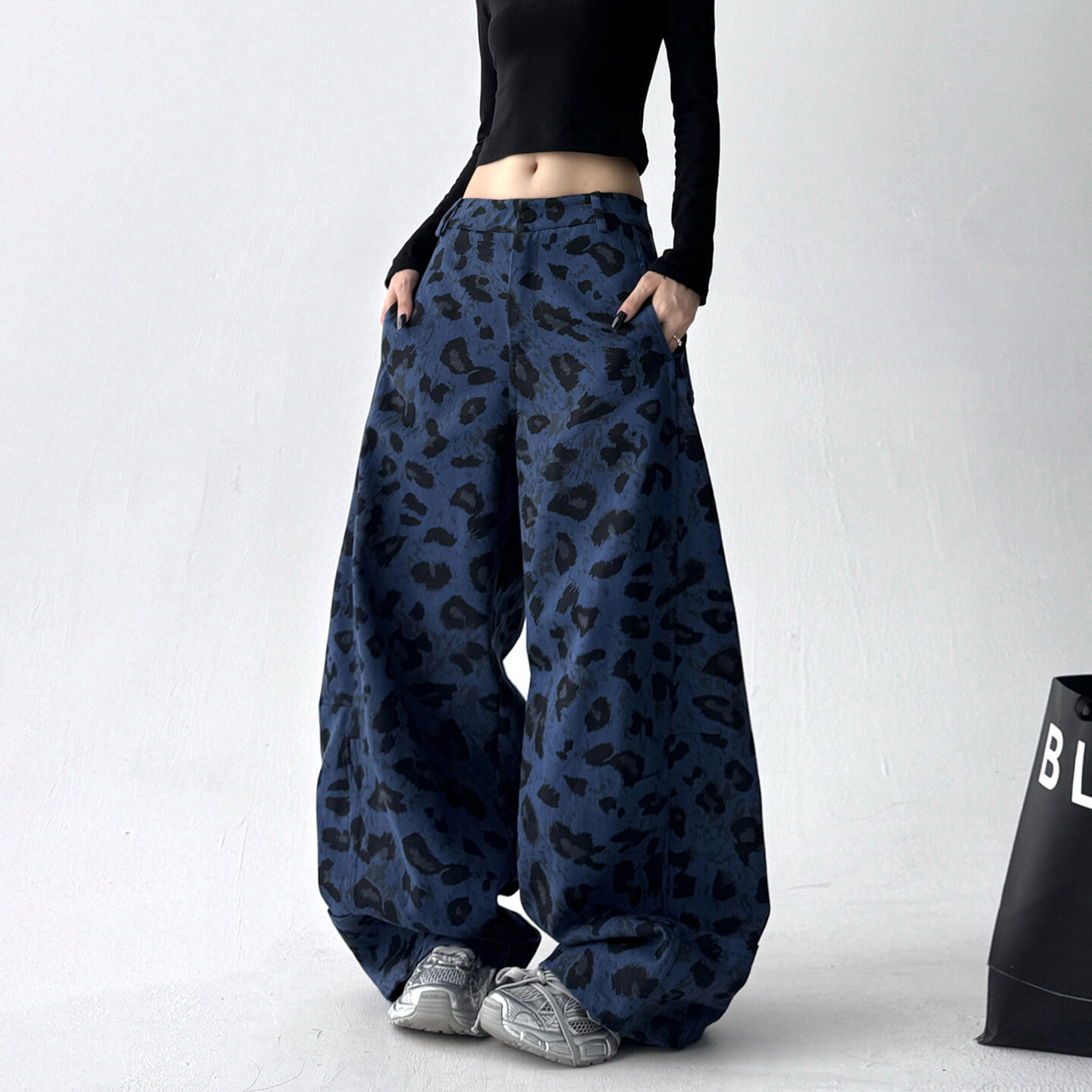 Дамские джинсы Li Mall: Леопардовый принт, ранневесенние, изогнутый, широкий Limall талии_3XL