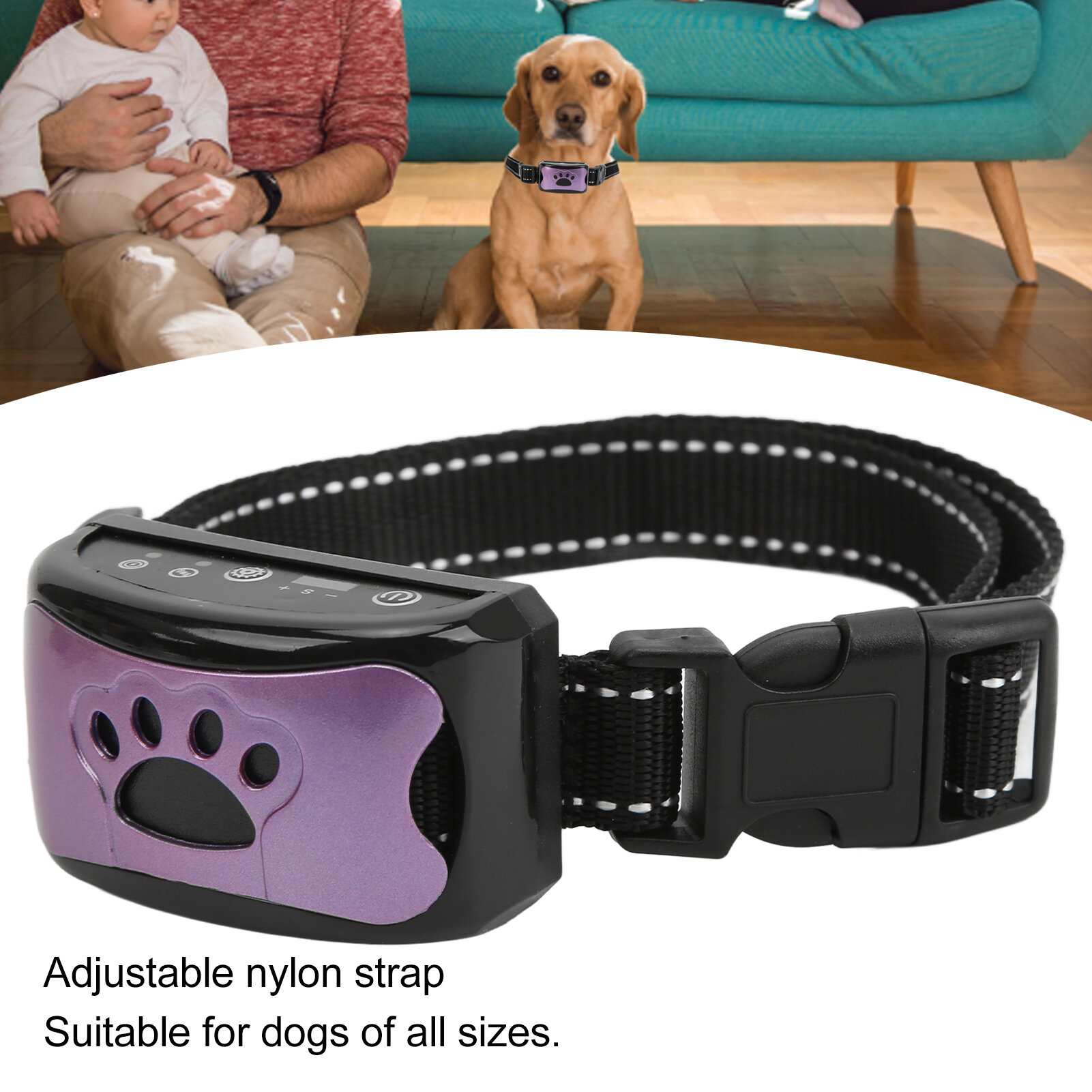 Ошейник для дрессировки собак USB-перезаряжаемый водонепроницаемый регулируемый вибрационный интеллектуальный распознающий ошейник для дрессировки перламутровый фиолетовый