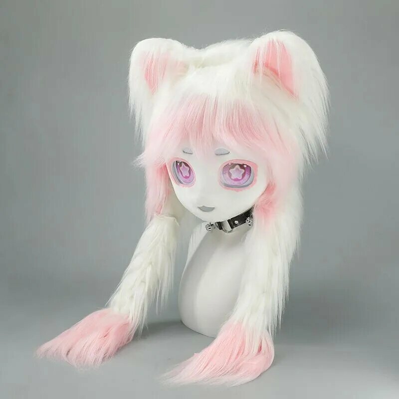 Полный комплект костюма для косплея аниме, голова животного с ушками и хвостом, пушистый фурри-костюм для conventions и фотосессий