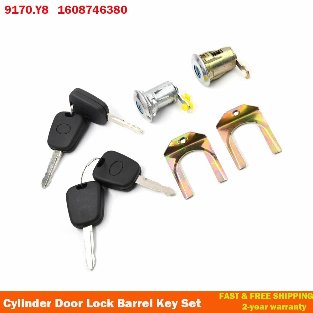 Автомобильный цилиндр дверного замка, набор ключей для Peugeot 107 Citroen C1 Toyota Aygo 05-14, цилиндр 9135S2 9136. T0 9170. Y8 1608746380