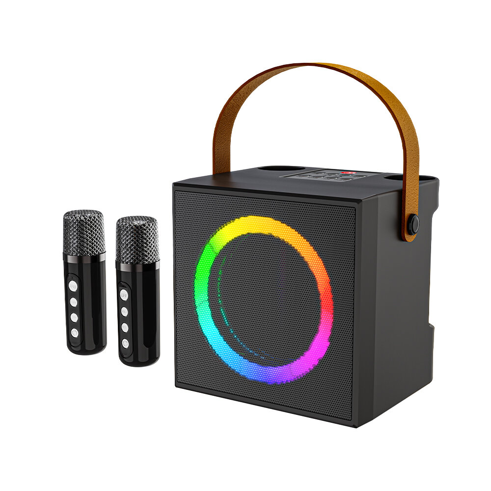 Кaraoke Machine с 2 беспроводными микрофонами BT Микрофон и Колонка KTV Set с цветными световыми эффектами 10W и 4-дюймовым драйвером Колонка Ручной микрофон Легкий Портативная караоке-система для домашней вечеринки Черный Белый