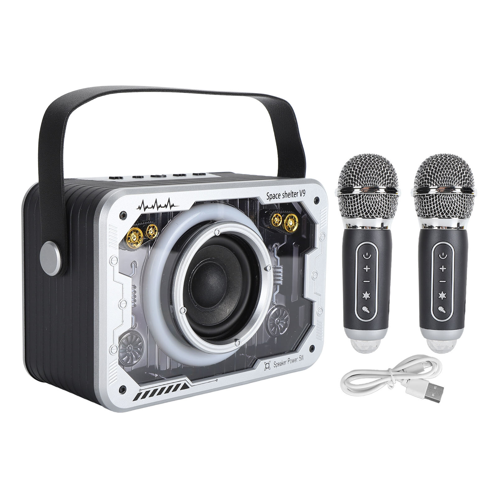 Детская караоке-машина All-In-One, беспроводная мини-портативная Bluetooth-колонка с микрофоном, серебристая