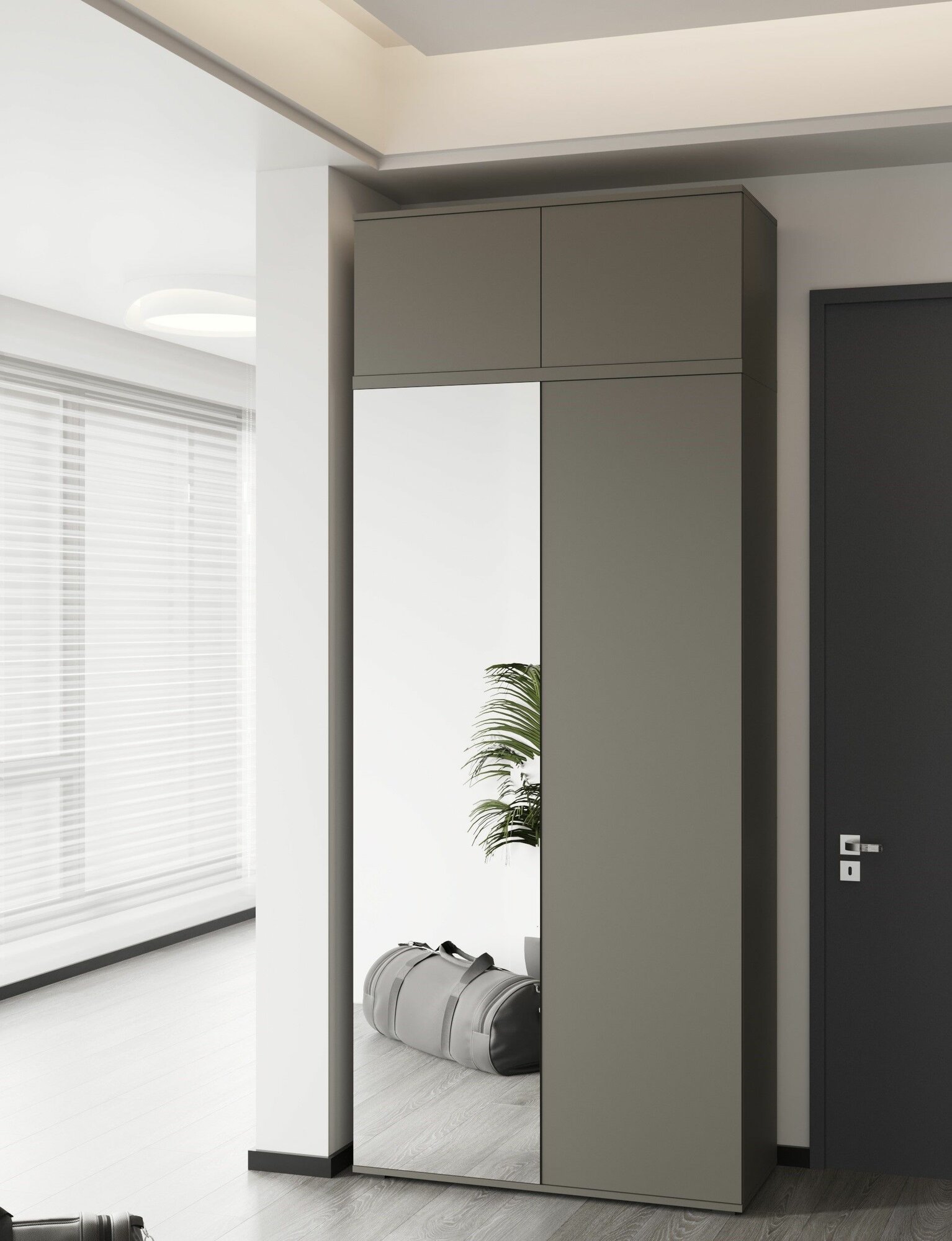 Шкаф для одежды с антресолью, шкаф распашной в прихожую, STARK 2х дверный, Серый графит, 1000х2250х400 мм (ШхВхГ)