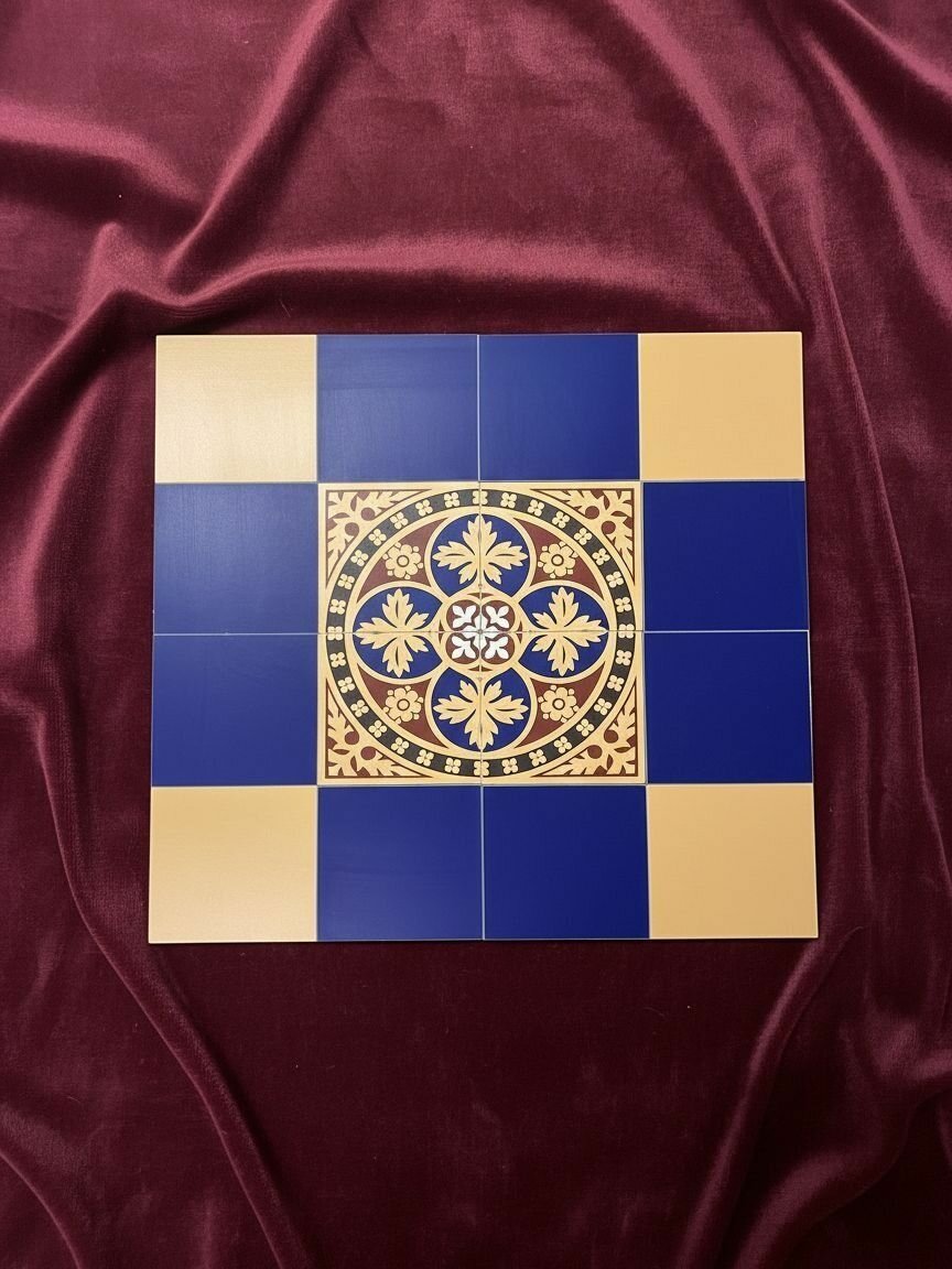 Керамогранит напольный декор акцентный квадрат с растительным орнаментом в центре