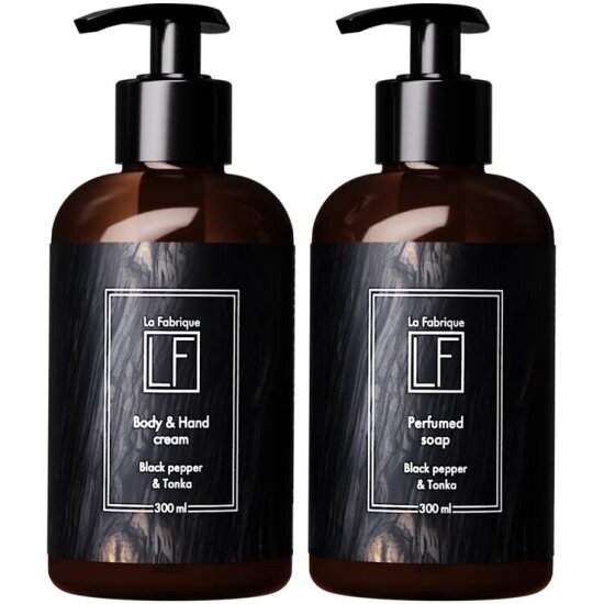 Подарочный набор LA Fabrique парфюмированные мыло и крем для рук и тела Черный перец и бобы тонка, 300 мл
