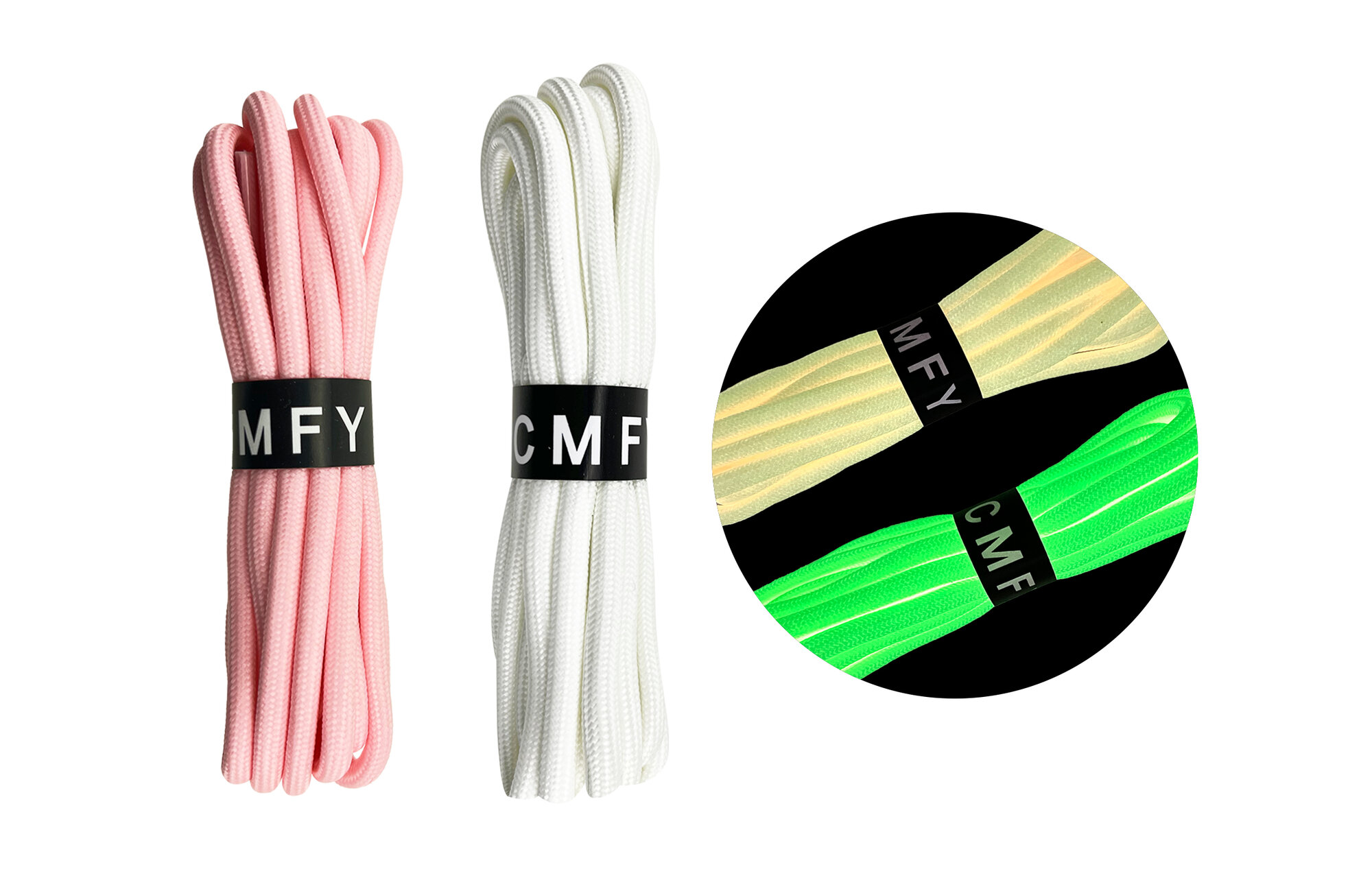Шнурки унисекс CMFY, 120 см, Round Pink Glow in The Dark, Round White Glow in The Dark