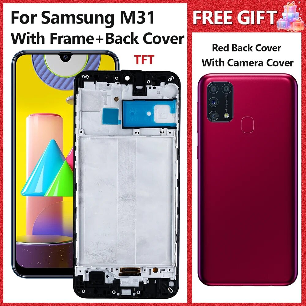 6,4-дюймовый экран M31 для Samsung Galaxy M31 M315 M315F, ЖК-дисплей, дигитайзер сенсорного экрана в сборе, замена с рамкой TFT Red Kit