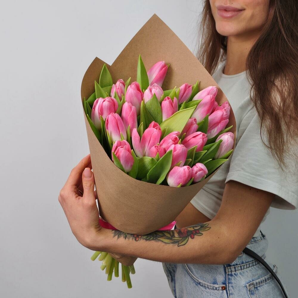 Монобукет Королевство Праздника "Розовые тюльпаны", 45см, высота 45см