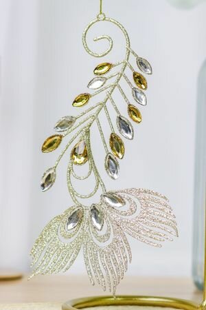 Ёлочное украшение перо жар-птицы светлое, металл, пластик, 22 см, Goodwill TR21146-1