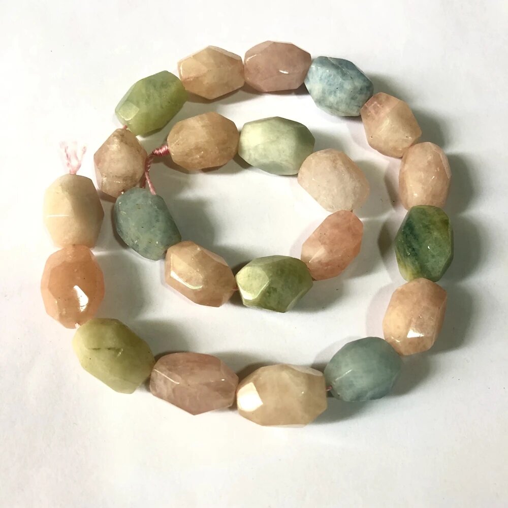 Натуральный мульти-морганит, оптовая продажа, 15,5 дюймов, полная нить, граненый самородок, драгоценный камень, свободные бусины для самостоятельного изготовления ювелирных изделий 10-14 мм