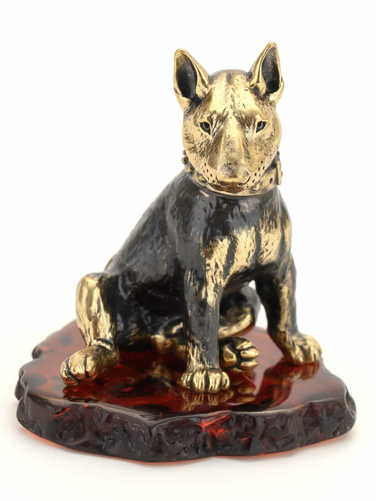 Сувенирная фигурка - Собака Бультерьер, Балтийский Янтарь, 5,5 см