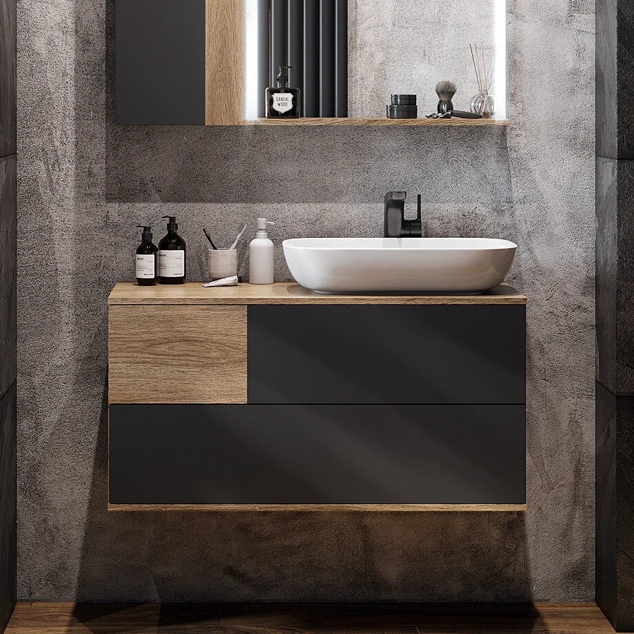 Тумба под раковину со столешницей AQUATON Терра 85 дуб кантри/антрацит
