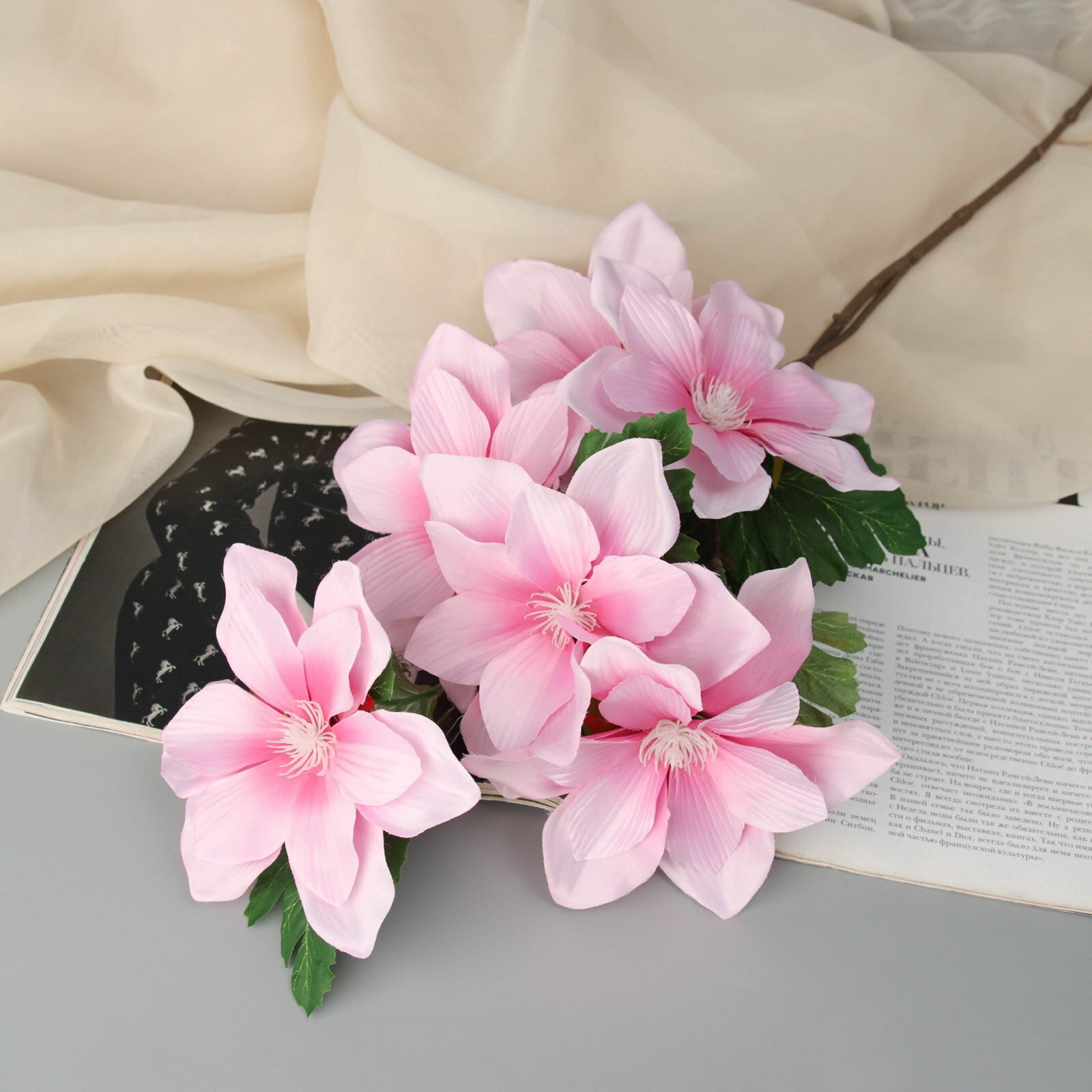 Цветы искусственные "Клематис крупноцветковый", 61x14 см, розовые