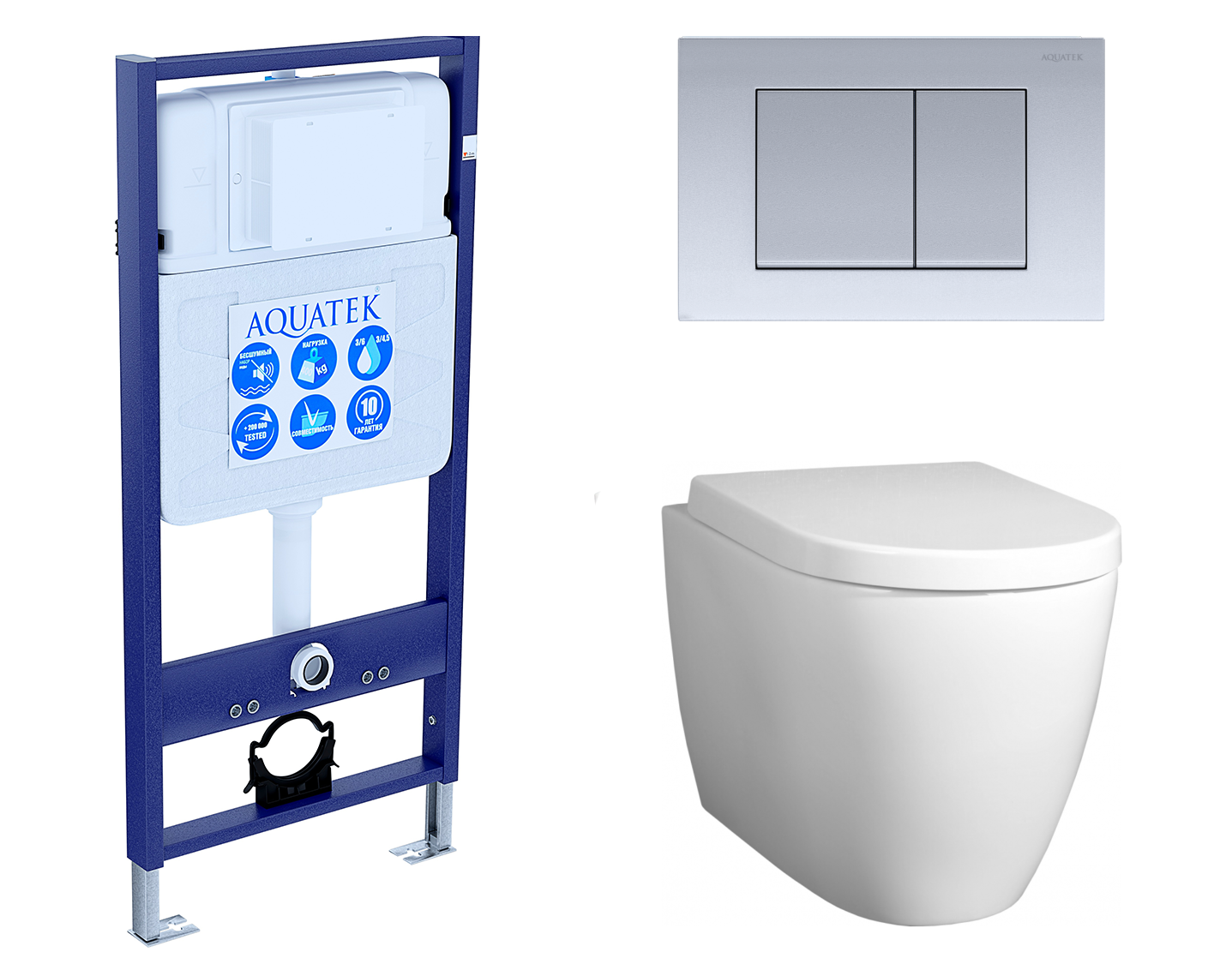Комплект 3 в 1 инсталляция Акватек Standart 50 + Унитаз подвесной BelBagno Marino с кнопкой хром матовой INS-0000012 + BB105CHR + BB105SC + KDI-0000011