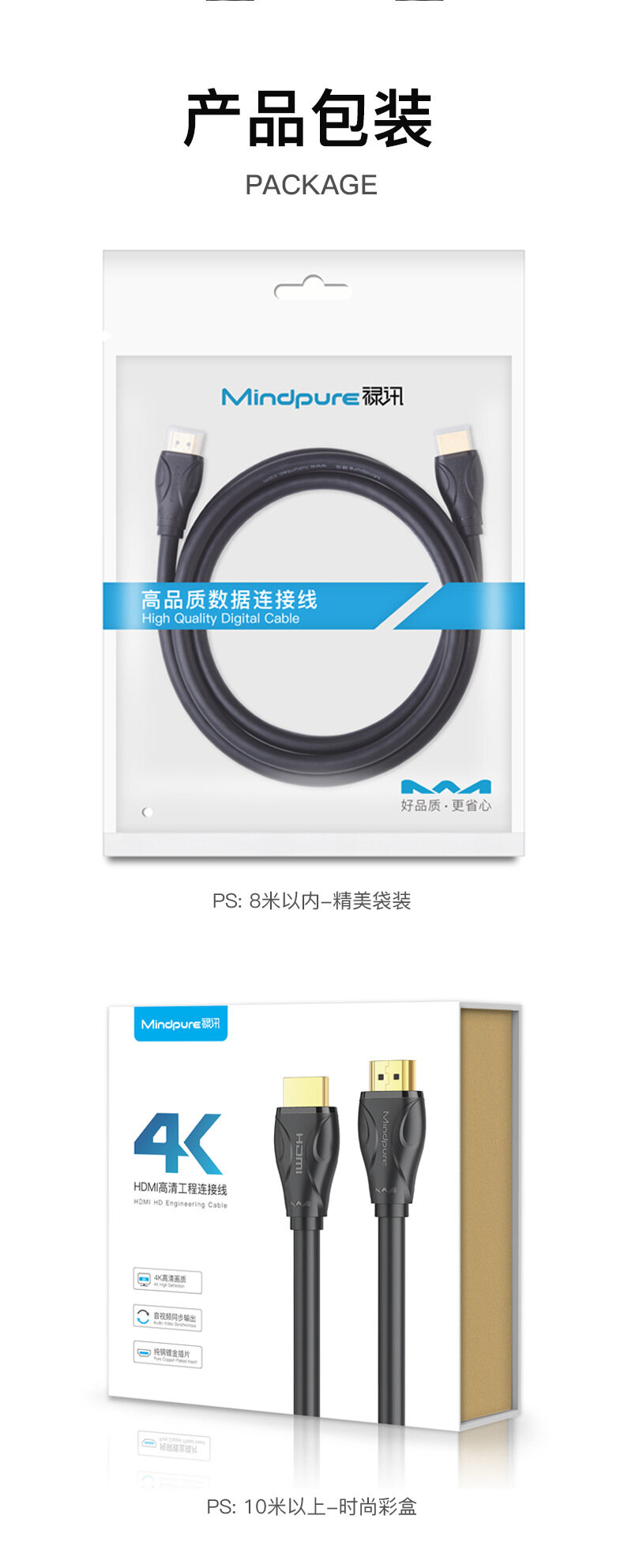 Кабель Mindpure HDMI (M) - HDMI (M) 2.0 4K60Hz HD003 10м Черный