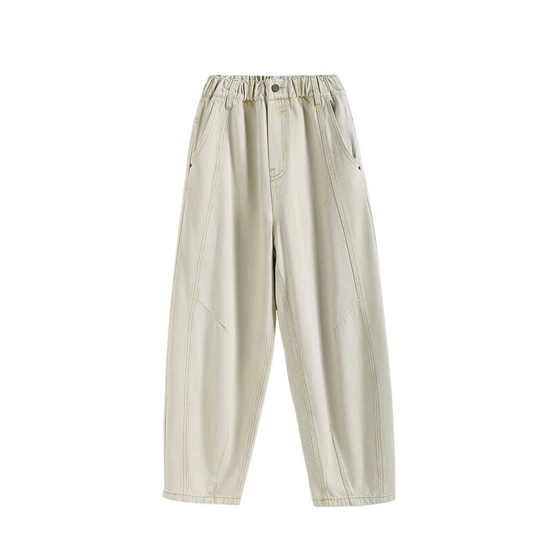 RONG CH Крутые белые джинсы для детей уличного стиля модные бежевые брюки 5-14 лет