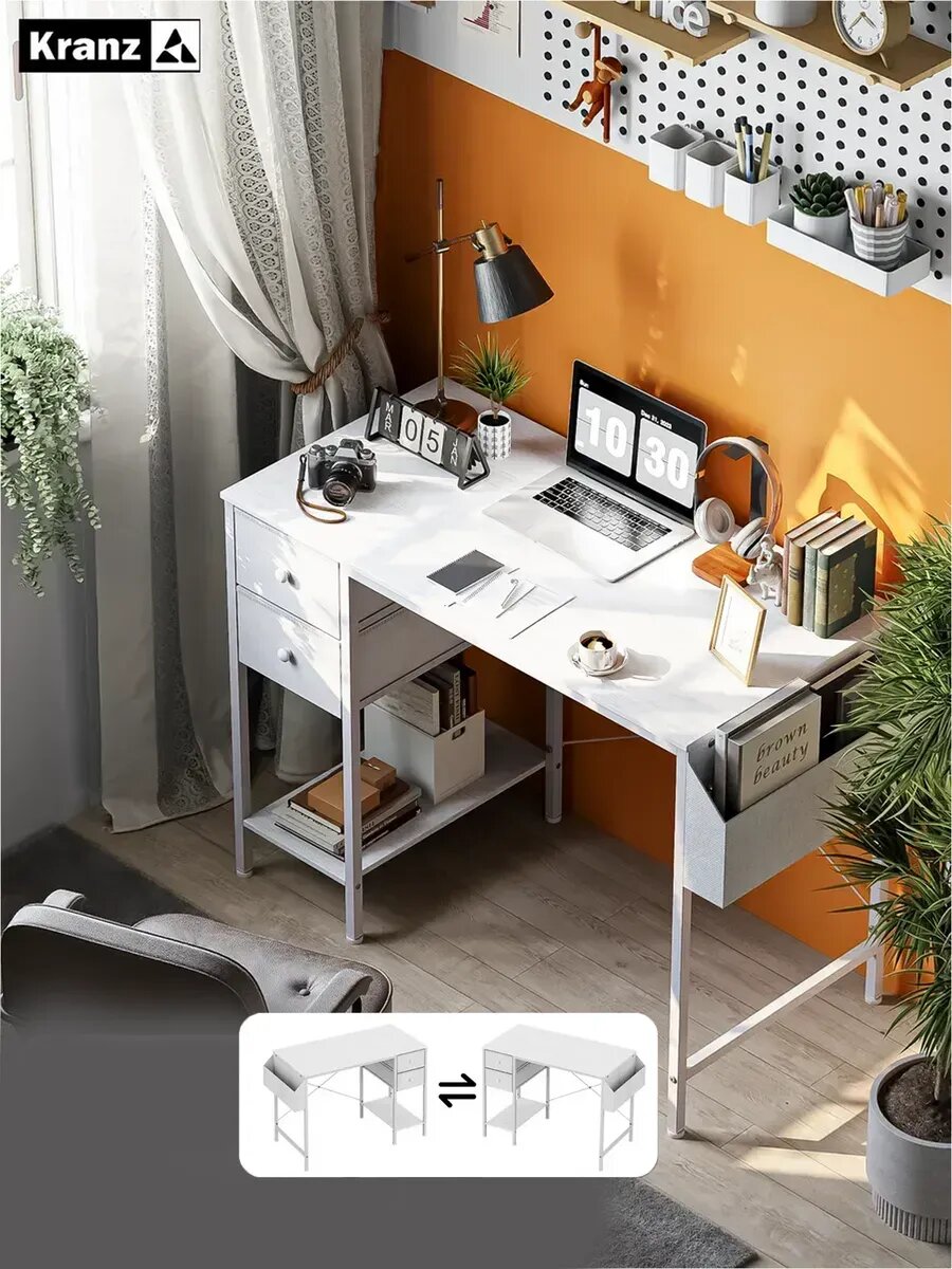 Компьютерный стол Kranz Модерн, письменный, с ящиком, ДСП, белый, 100 см × 50 см ×75 см