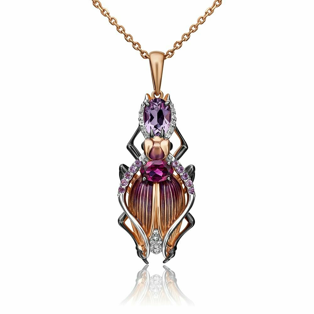 Подвеска PLATINA, красное золото, 585 проба, аметист, гранат, топаз, эмаль