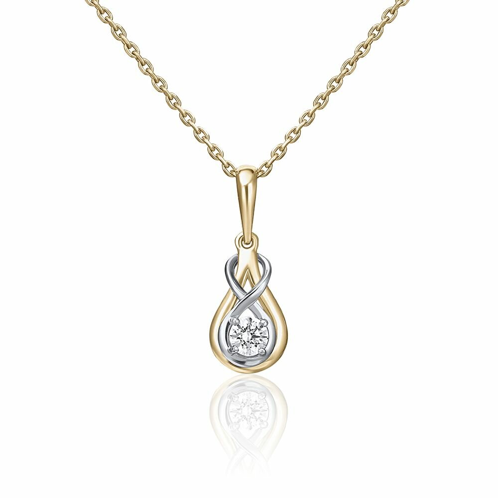 Подвеска, комбинированное золото, 585 проба, родирование, бриллиант