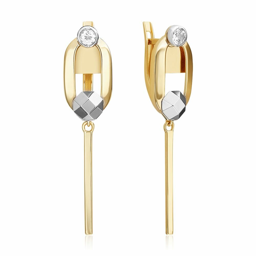 Серьги, комбинированное золото, 585 проба, родирование, топаз