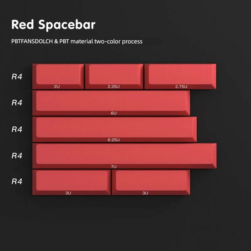 Механическая клавиатура PBTfans, оригинальные двухцветные PBT-кейкапы для пробелов 2u, 2.25u, 3u, 6u, 6.25u, 7u dolch