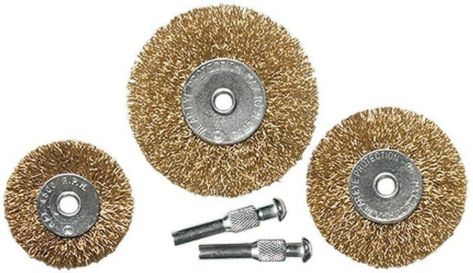 Набор щеток для дрели, 3 шт, 3 плоские, 50 - 63 - 75 мм, со шпильками, металлические// MATRIX