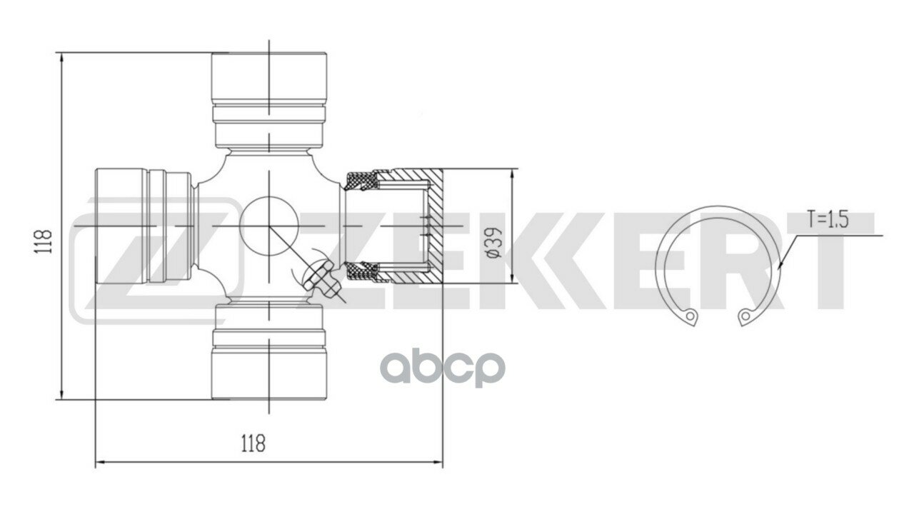 Крестовина карданного вала 39 00x118 00 / Kamaz 5320 06- GAZ Valdai (3310) 03- URAL 4320 77- Zekkert арт. kg-1149