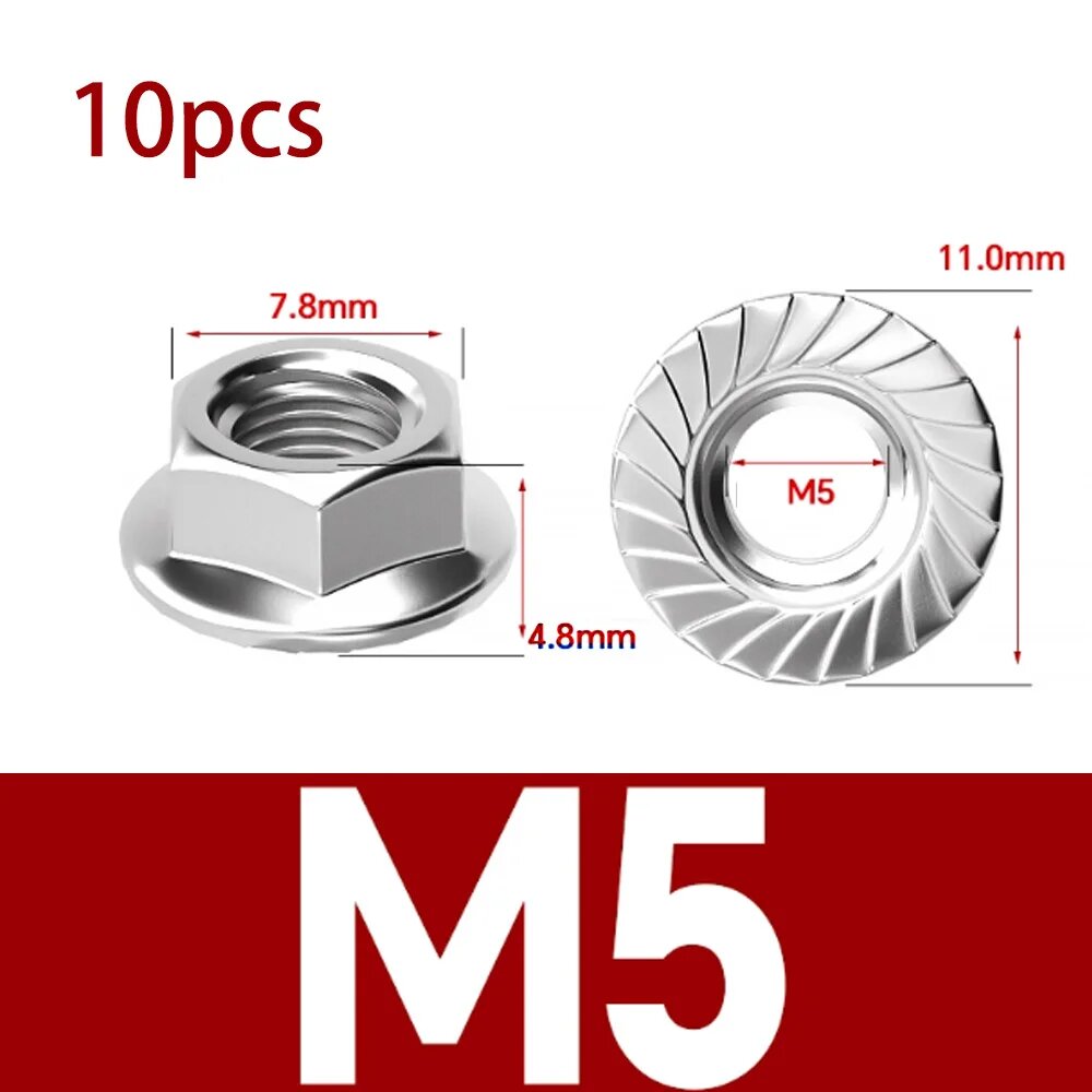 Шестигранные фланцевые гайки из нержавейки XIAOCHAO M3-M20 DIN 6923 M5x10PCS