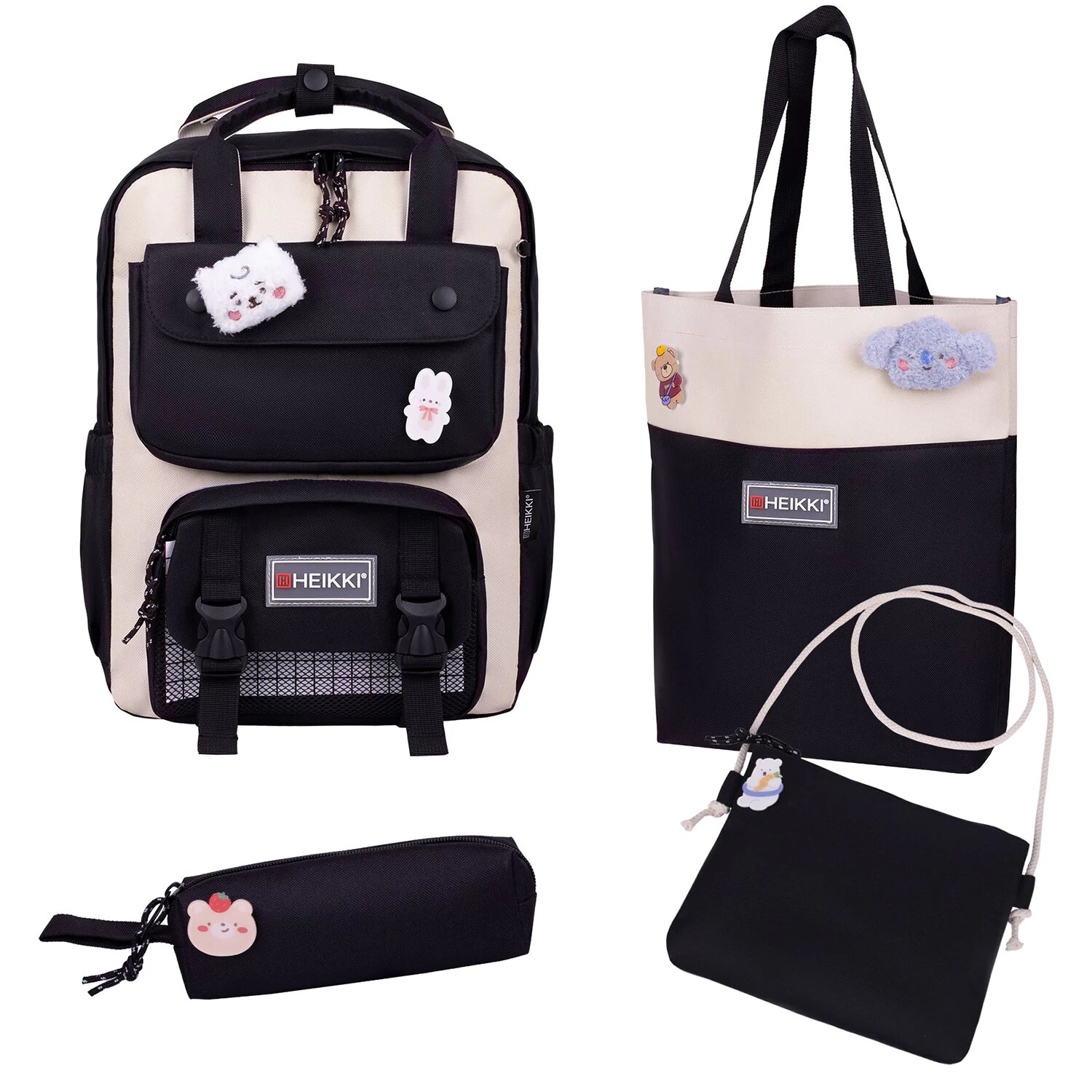 Рюкзак HEIKKI COMBO (хейки), сумка-шоппер, косметичка, пенал В подарок, бело-черный, 423014 см,272565